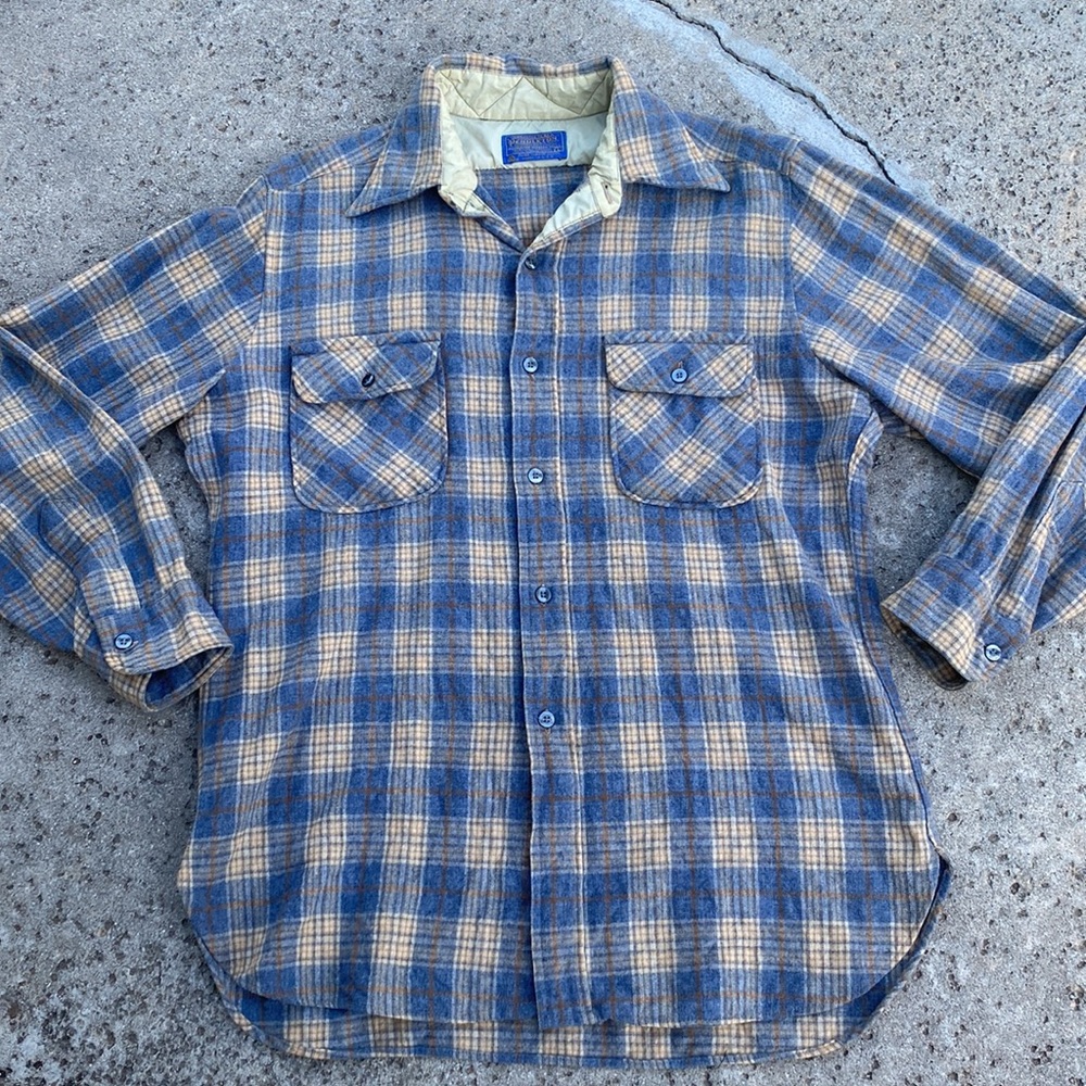 Vintage Men’s Pendleton Blue & Tan 1960s Wool Flannel - Gem